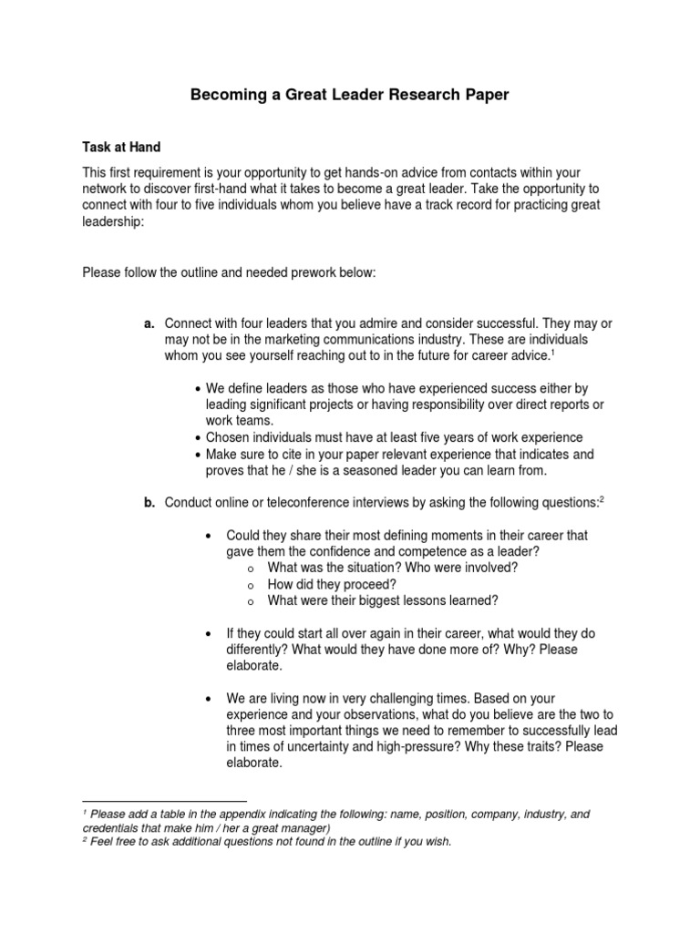 Becoming A Great Leader Research Paper: Task at Hand | PDF | Essays ...