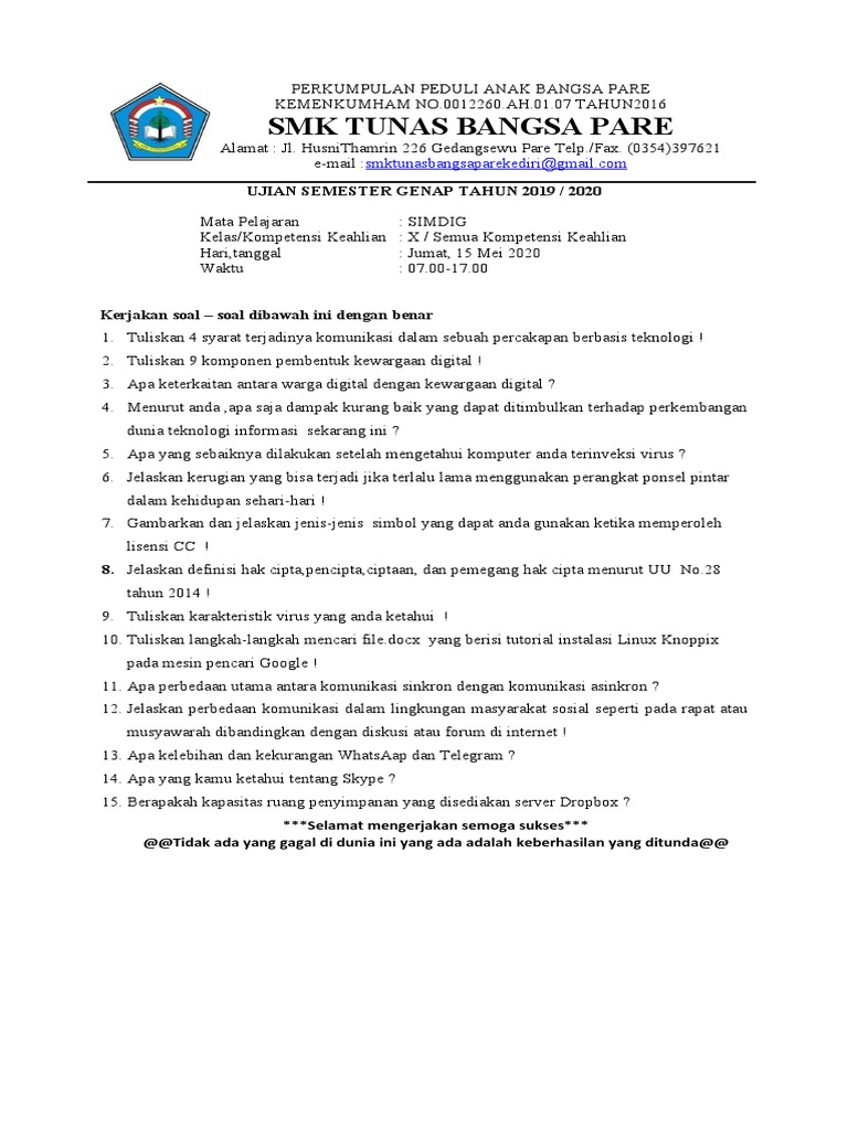 Soal PAS SIMDIG X Genap | PDF | Karier & Perkembangan | Ilmu Sosial