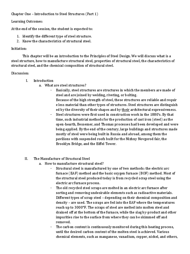 Chapter One - Introduction To Steel Structures | PDF | Steel ...