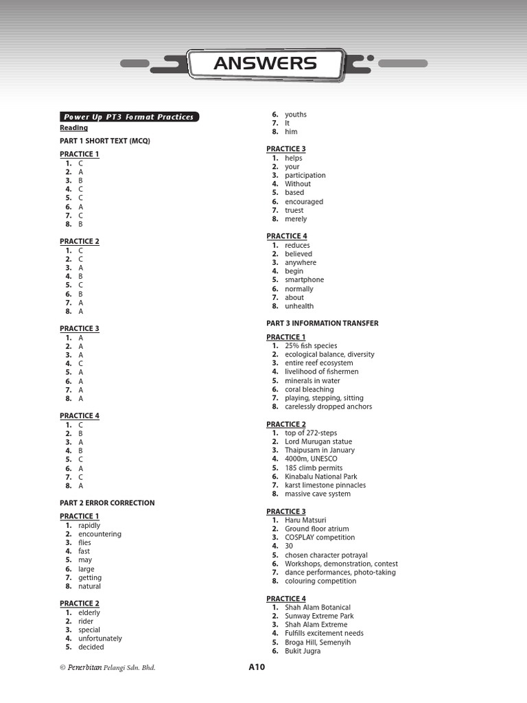 Answers: Power Up PT3 Format Practices | PDF | Foods