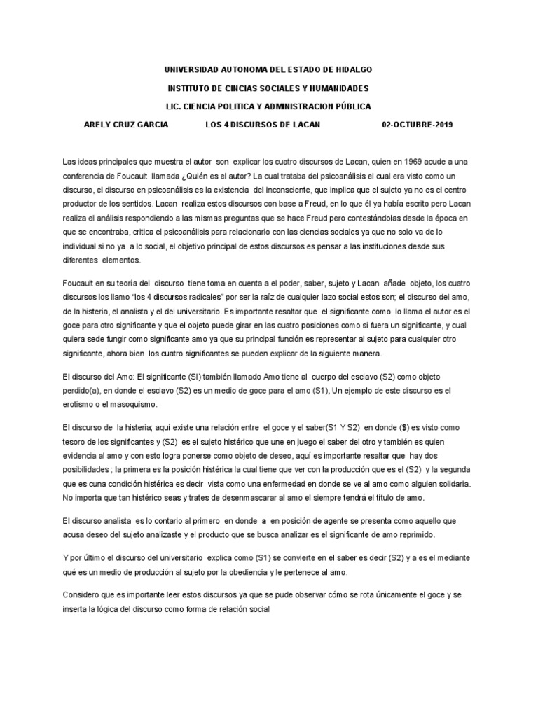 Los 4 Discursos de Lacan | PDF | Jacques Lacan | Psicoanálisis