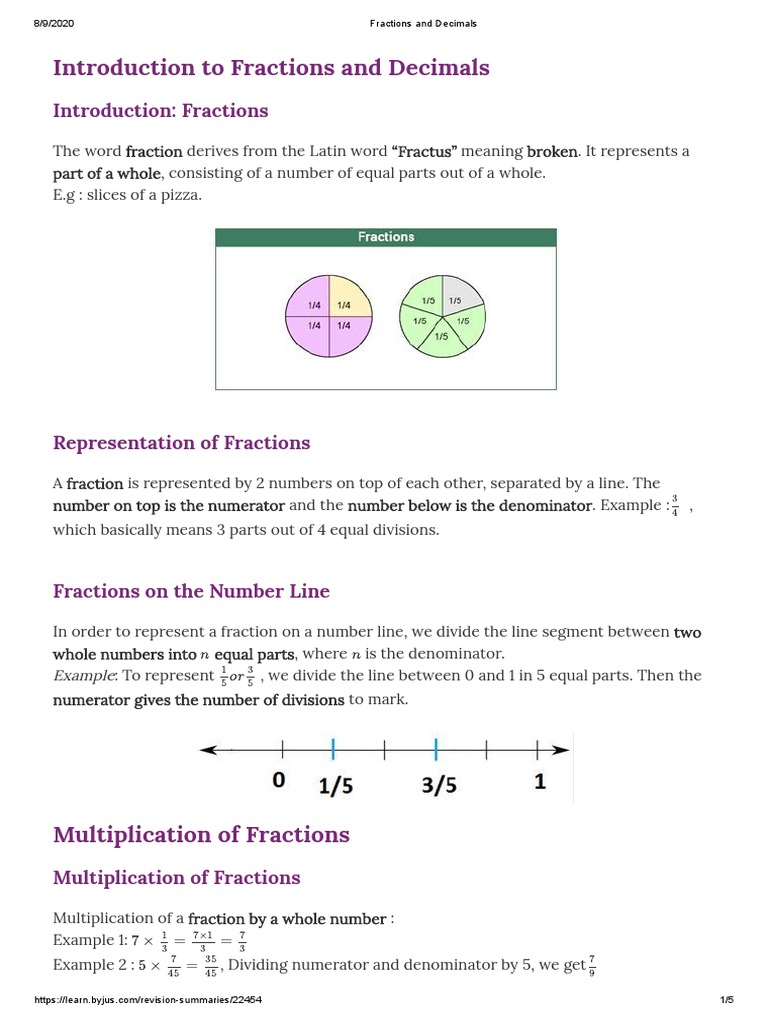 Fractions and Decimals Notes | PDF | Decimal | Numbers