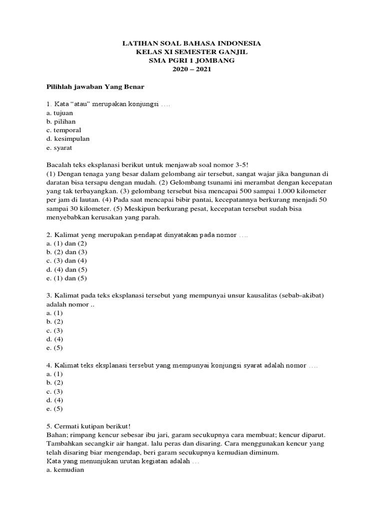 Soal Bahasa Indonesia Kelas 11 SMT 1 | PDF | Seni & Disiplin Bahasa | Kajian Bahasa Asing