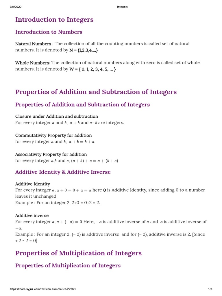 Integers Notes | PDF | Integer | Multiplication