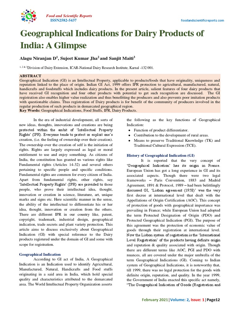 Geographical Indications For Dairy Produ | PDF | Intellectual Property ...