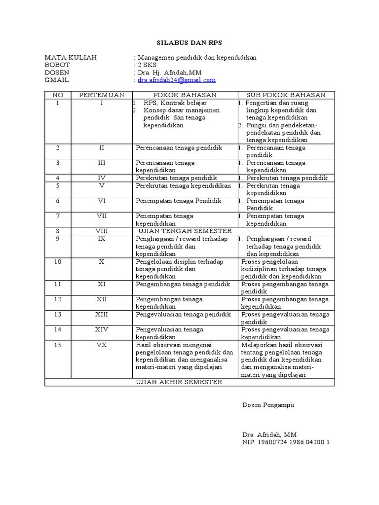 Silabus Dan RPS Dra - Afridah, MM | PDF
