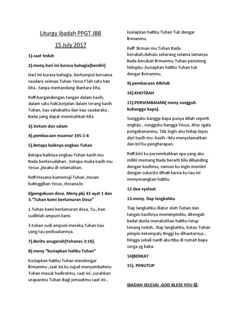 Liturgy Ibadah PPGT JBB | PDF