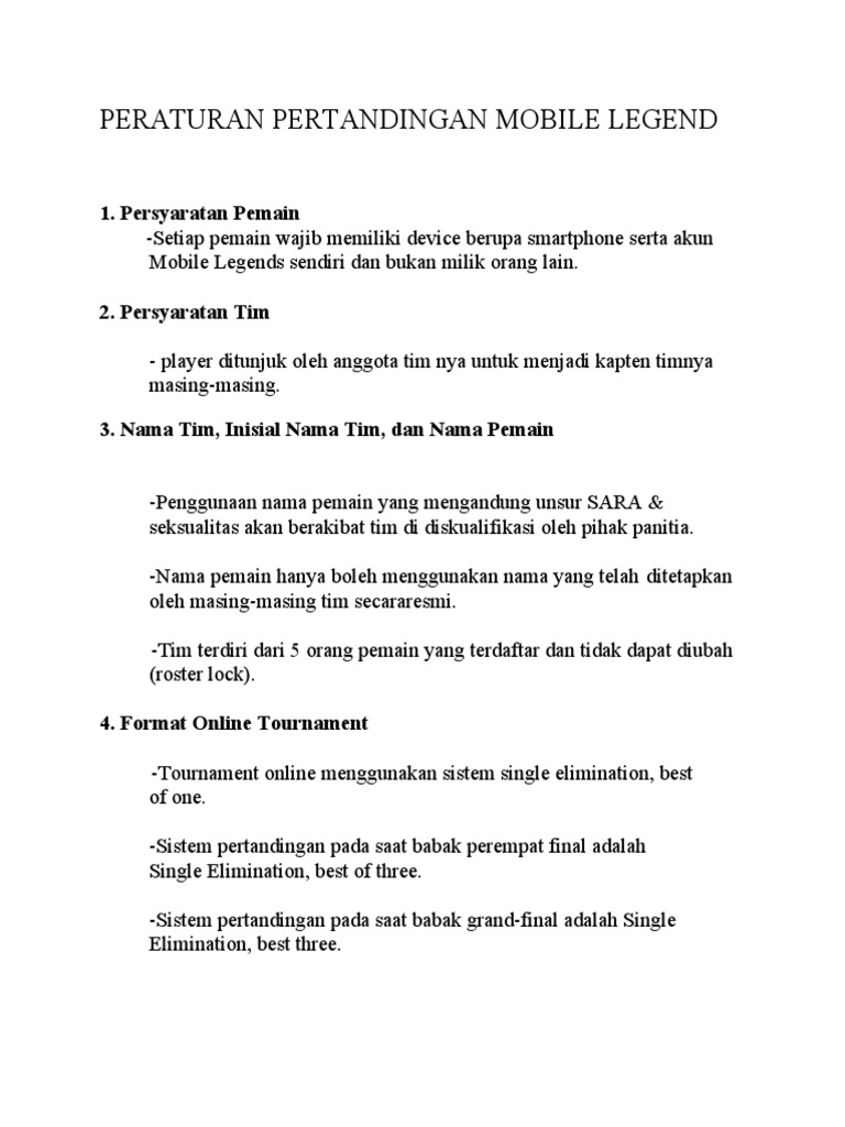 Peraturan Pertandingan Mobile Legend | PDF