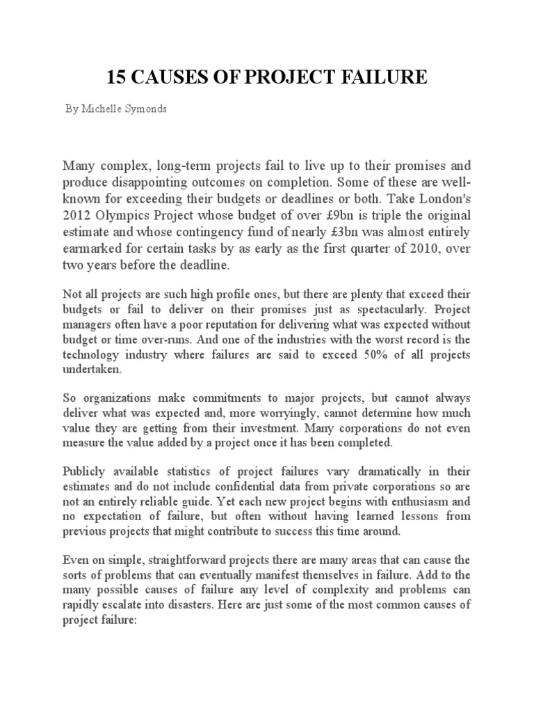 15 Causes of Project Failure | PDF | Failure | Project Management