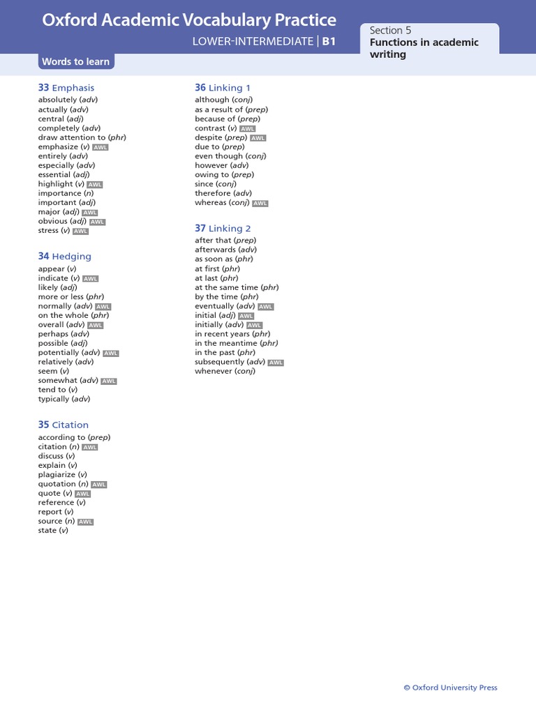 Oavp Lower-Int Section 5 Wordlist | PDF | Human Communication | Cognition