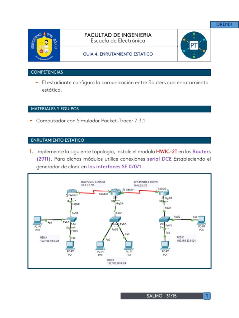 DRD101 G4 Enrutamiento Estatico | Descargar gratis PDF | Enrutador (Computación) | Dirección IP