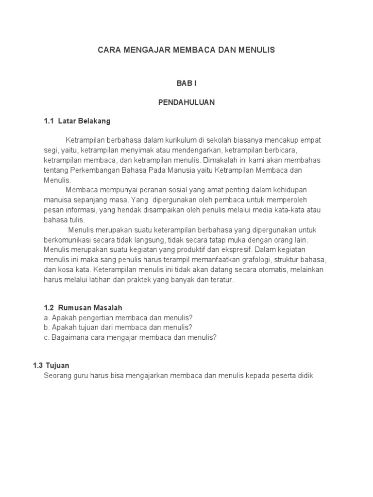 Cara Mengajar Membaca Dan Menulis | PDF