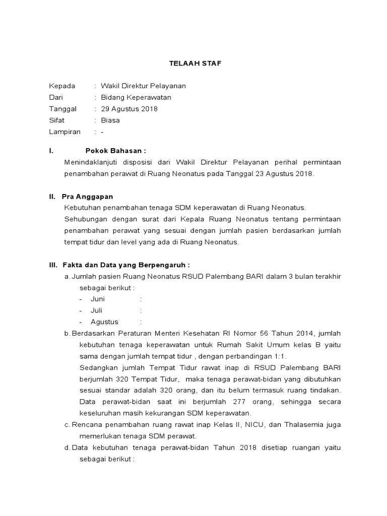 Telaah Staf Kebutuhan Perawat RSUD | PDF