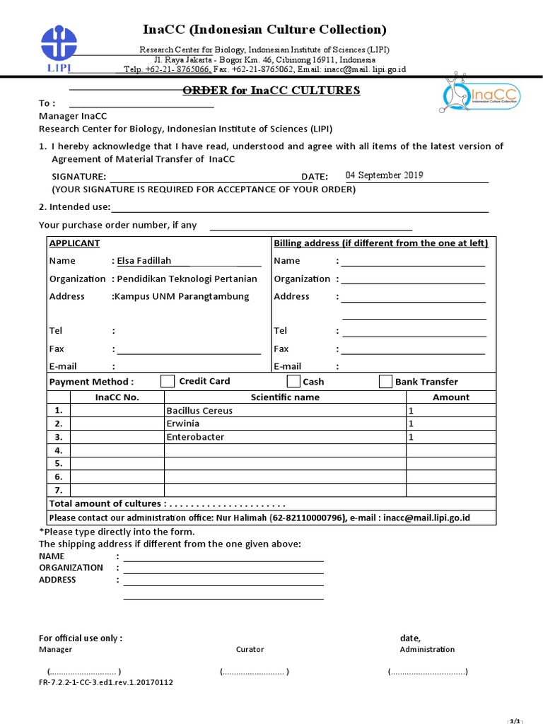 InaCC-Order Form InaCC06022013 Edit | PDF | Services (Economics ...