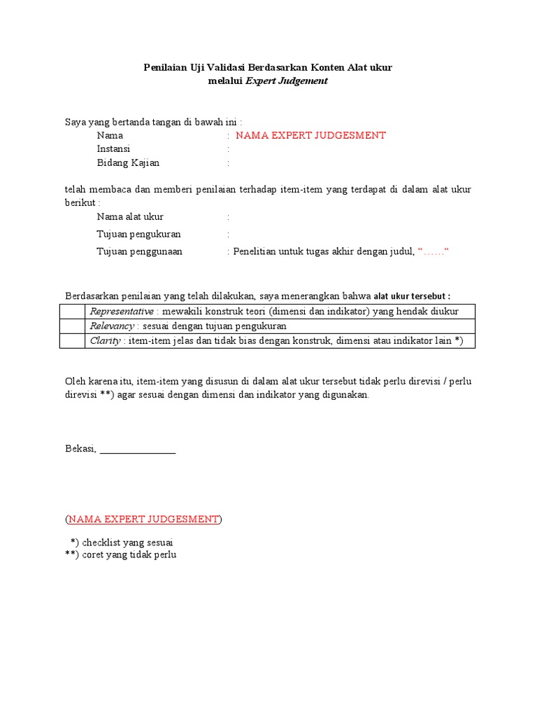 Format Expert Judgement 1 | PDF