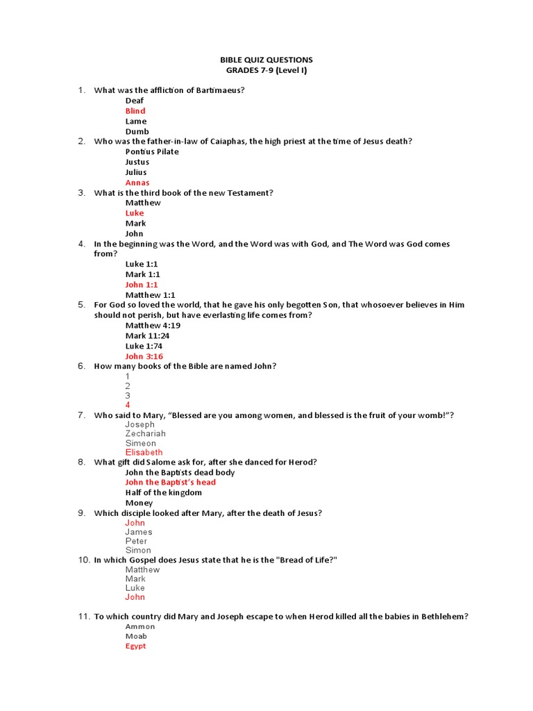 Bible Quiz Questions | Download Free PDF | John The Baptist | Christianity