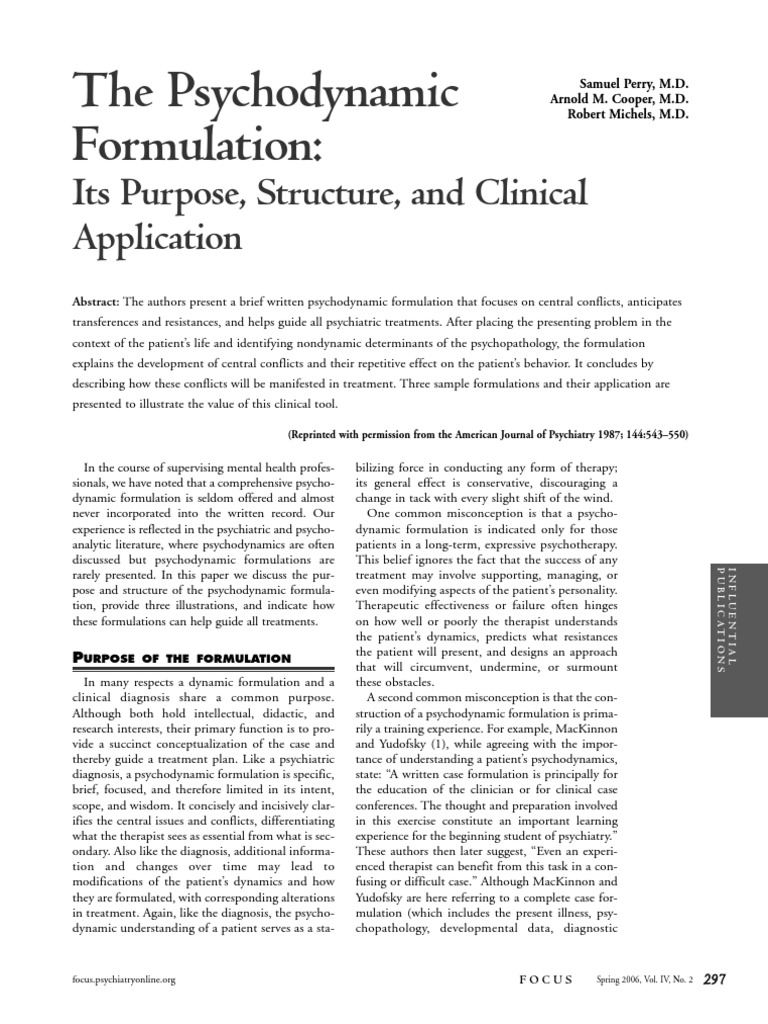 The Psychodynamic Formulation - Its Purpose, Structure and Clinical Application-2006 | PDF