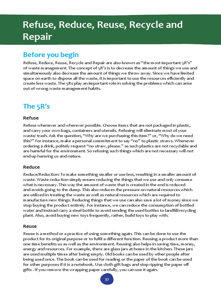 The 5Rs of Waste Management: Refuse, Reduce, Reuse, Recycle and Repair ...