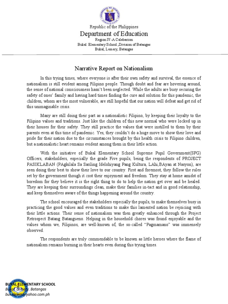 Narrative Report On Nationalism | PDF | Nationalism | Philippines