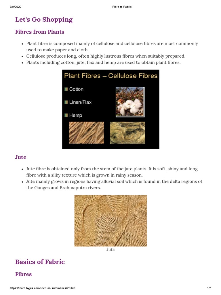 Fibre To Fabric Notes | PDF | Textiles | Yarn