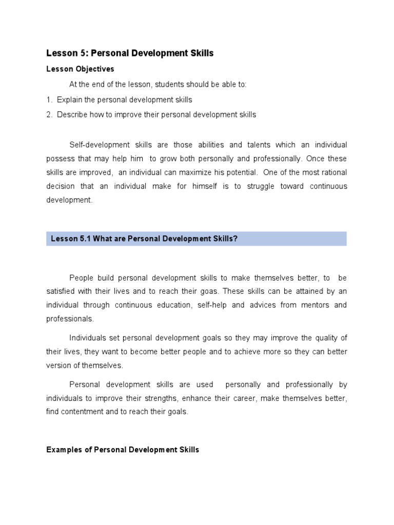 Lesson 5 PERSONAL DEVELOPMENT SKILLS | PDF | Mentorship | Leadership