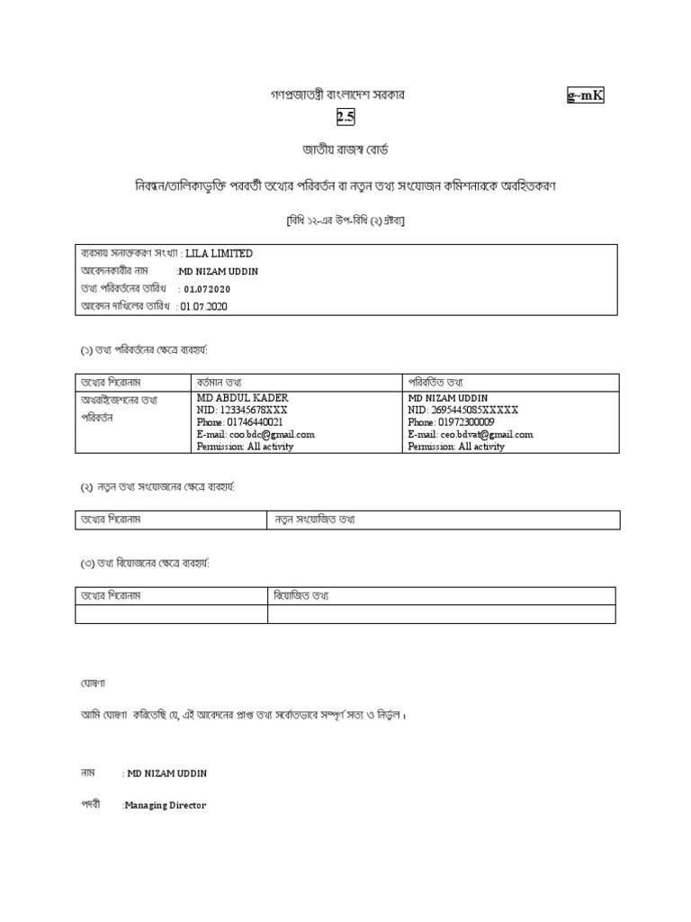 2020 2021 MUSHOK 2.5 LILA LTD Authorise Change Application 2020 Final | PDF