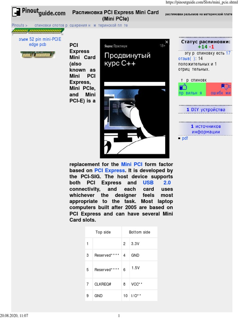 PCI Express Mini Card (Mini PCIe) распиновка и описание at pinoutguide ...