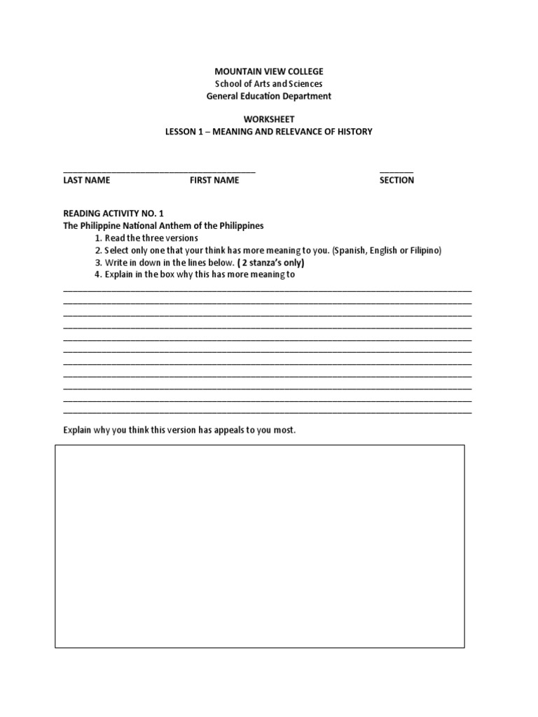 Lesson 1 Writing Activity (National Anthem) | PDF