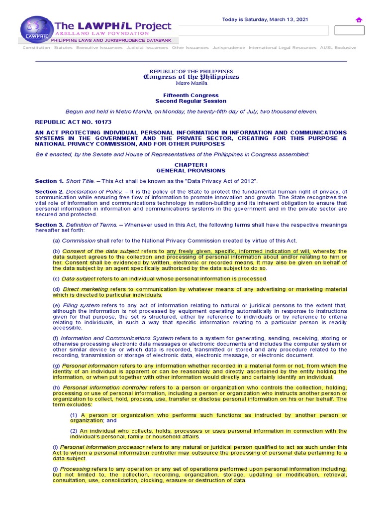 Republic Act No. 10173 | PDF | Information Privacy | Regulatory Compliance