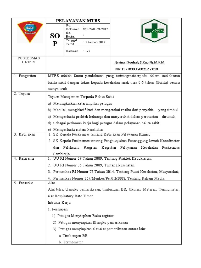 Sop Mtbs Puskesmas 2017 | PDF