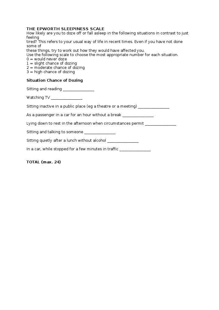 The Epworth Sleepiness Scale | PDF | Self-Improvement