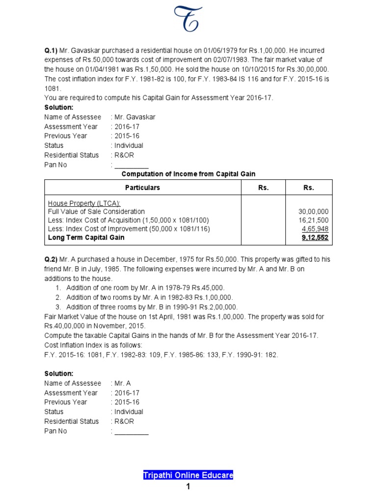 Capital Gains Illustration | PDF | Capital Gains Tax | Cost