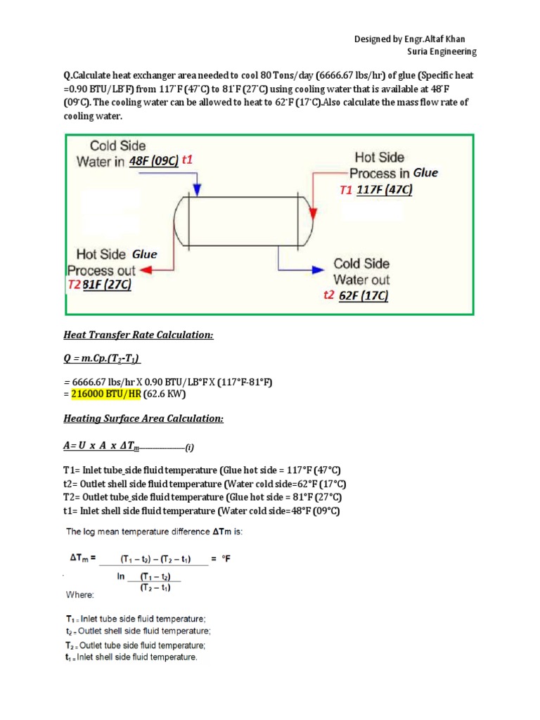 Heat Exchanger Area and Flow Calculations | PDF | Heat Transfer | Heat