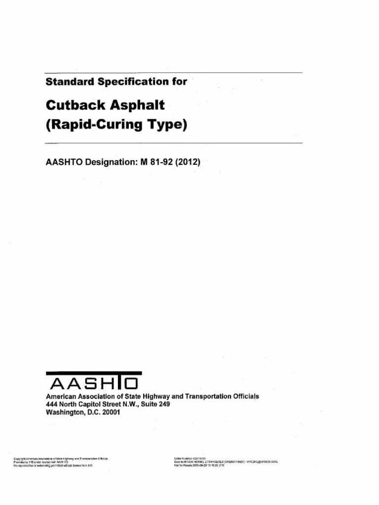 Cutback Asphalt (Rapid-Curing Type) : Aashlo | Download Free PDF ...