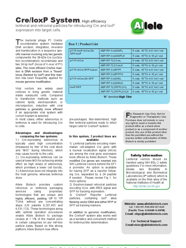 Cre/LoxP System | PDF | Retrovirus | Viral Vector