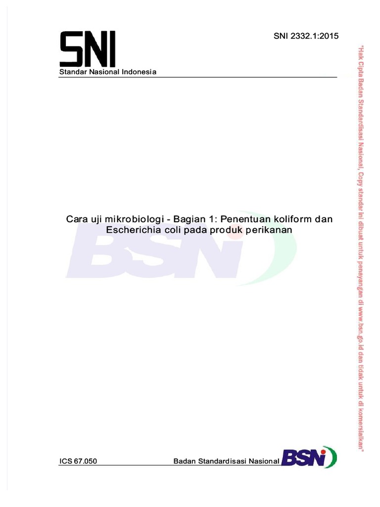 Sni 23321 2015 Coliform Dan e Coli | PDF