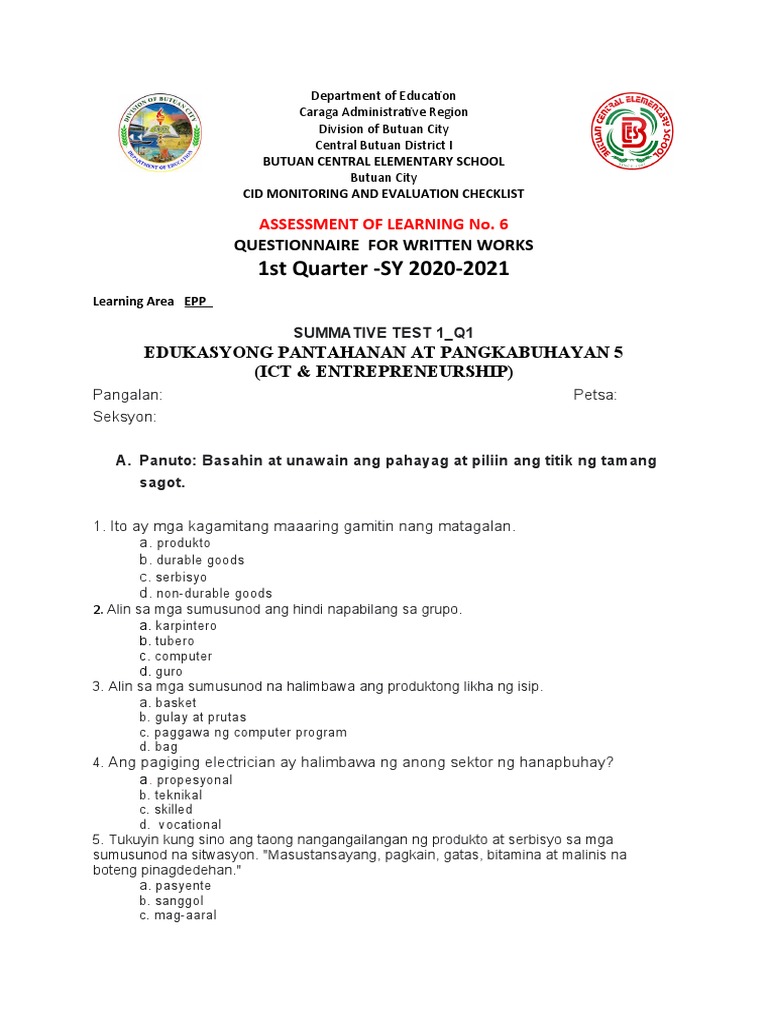 EPP Summative Test | PDF