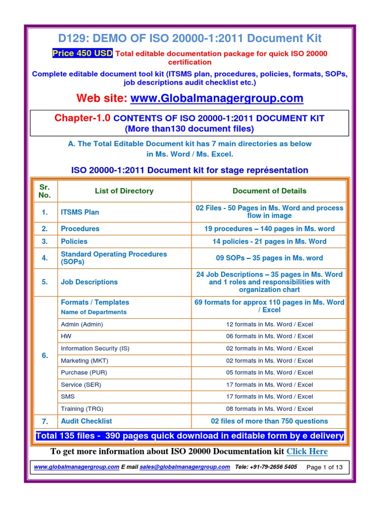 Iso 20000 Standard Documents | PDF | Information Security | Audit