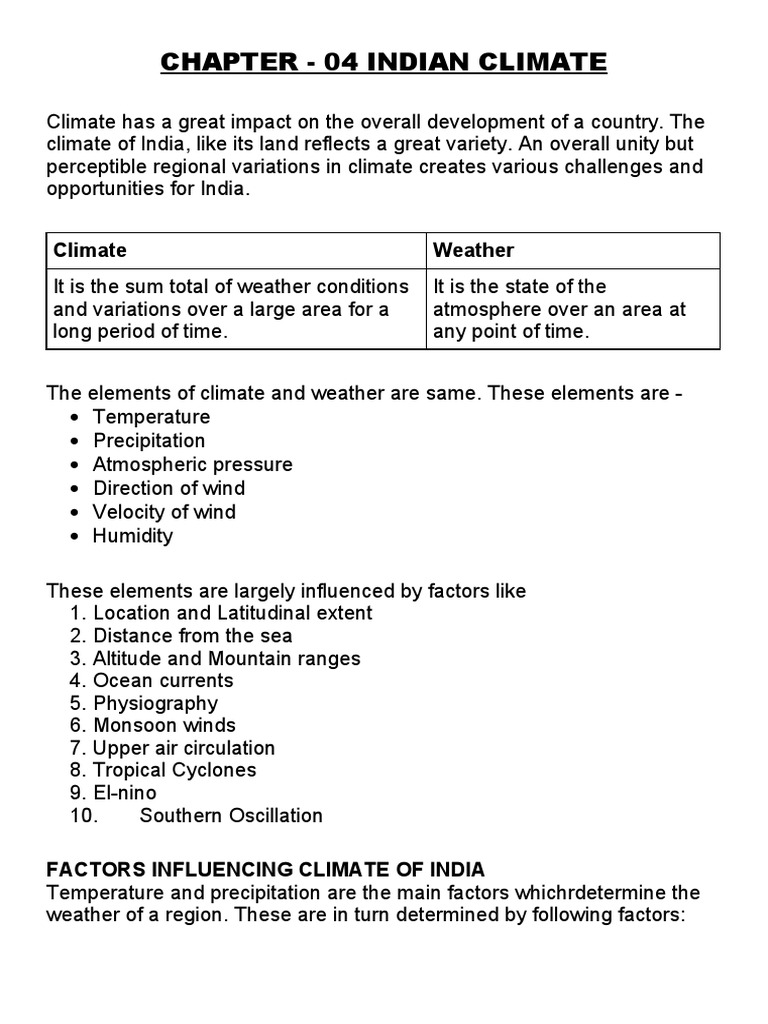 Chapter 04 - Indian Climate | PDF | Monsoon | Jet Stream