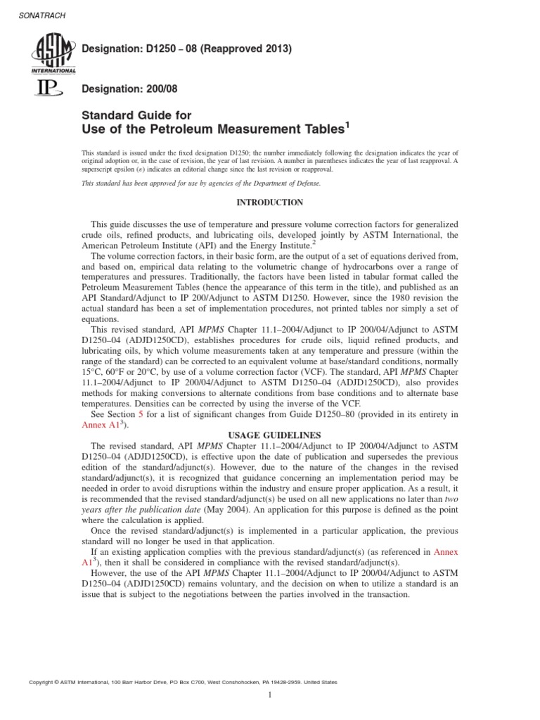 Astm D1250 | PDF | Fuel Oil | Hydrocarbons