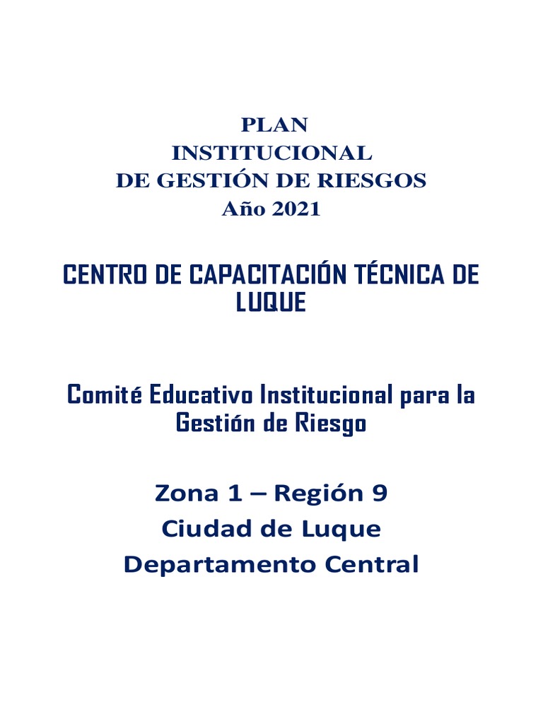 CCT Plan Institucional en Gestión de Riesgo 2021 | PDF | Agua | Naturaleza