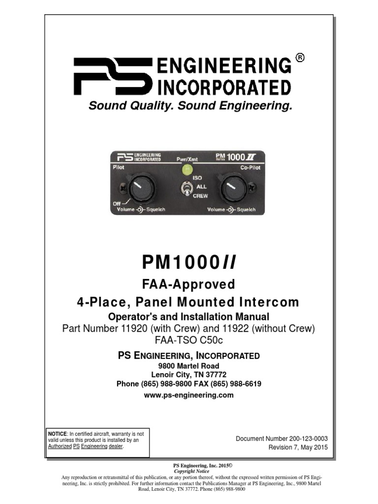 PS ENGINEERING PM1000II Operator's & Installation Manual | PDF ...