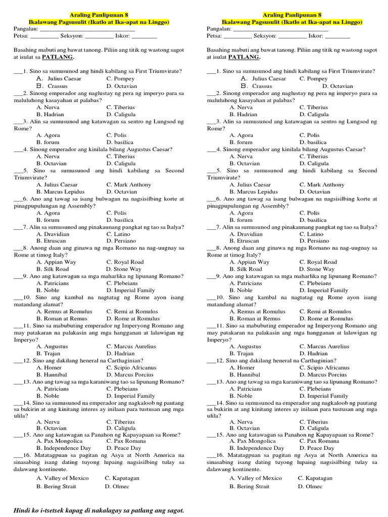 Ikalawang Pagsusulit Sa AP 8 | PDF