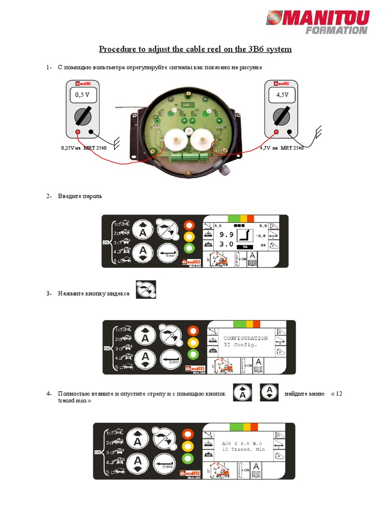 Manitou MRT 2540 Procedure To Adjust The Cable Reel On The 3B6 System | PDF