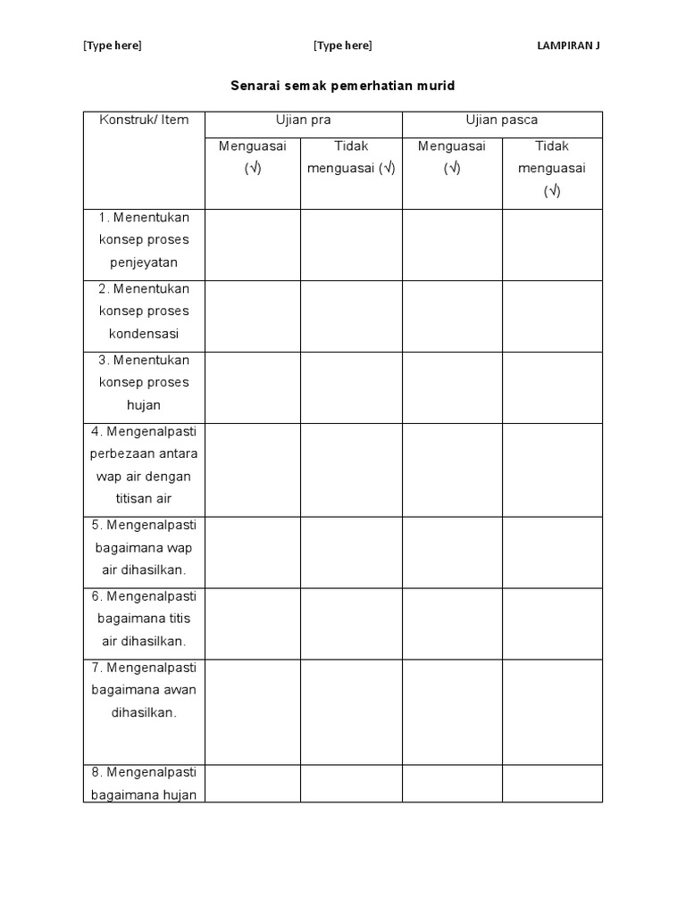 Senarai Semak Murid | PDF