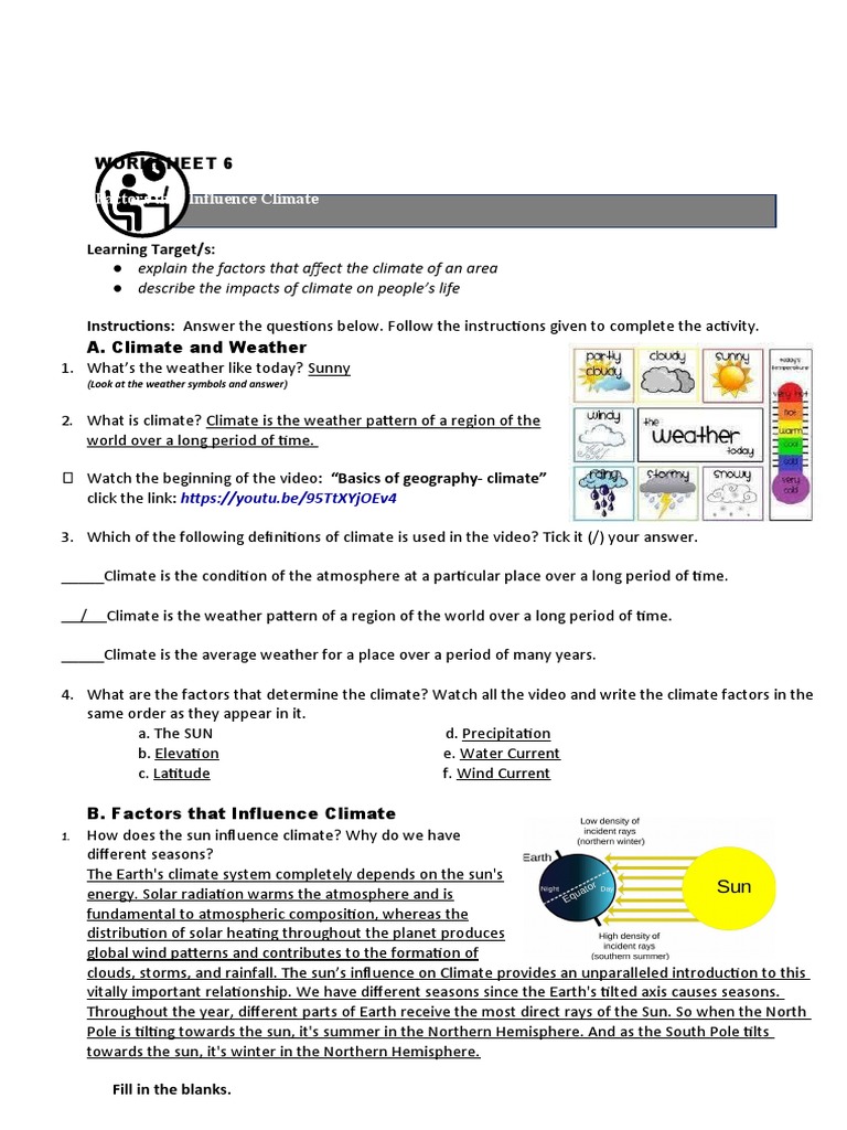 Worksheet 6 - Factors That Influence Climate | PDF | Temperate Climate ...