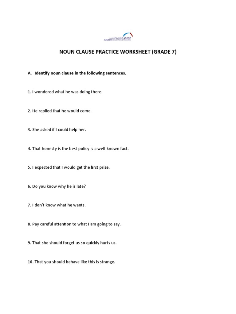 Noun Clause Practice Worksheet | PDF