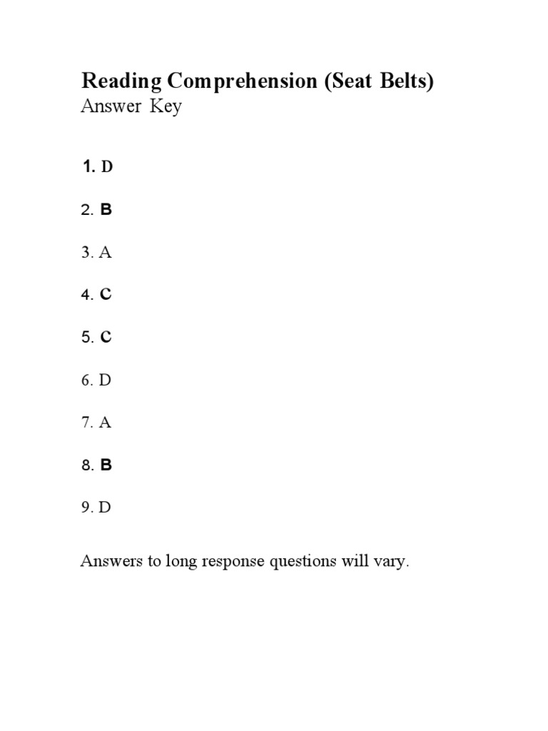 Seat Belts Reading Comprehension Answers | PDF