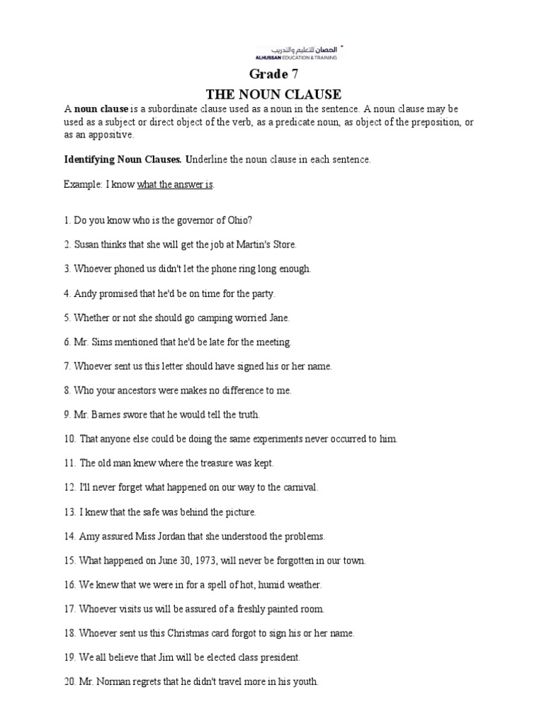 NOUN Clauses Worksheet | PDF