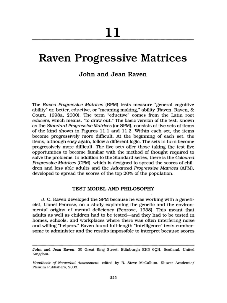 Raven Progressive Matrices | PDF | Psychological Testing | Applied ...